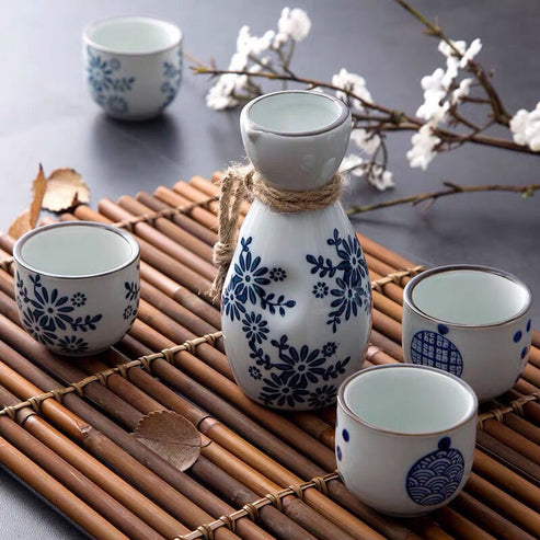 Blue Floral Ceramic Sake Set - Blue Lover | Glasscias