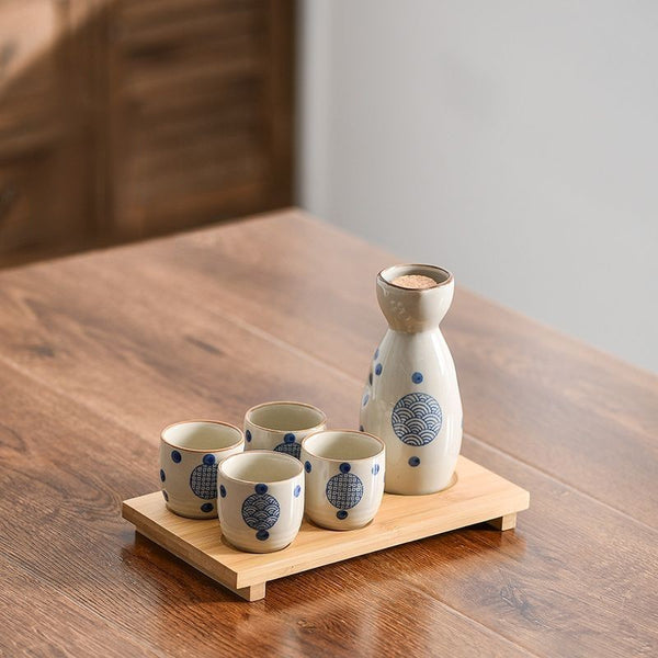 Japanese Sake Set - Seigaiha Blue Motifs | Glasscias