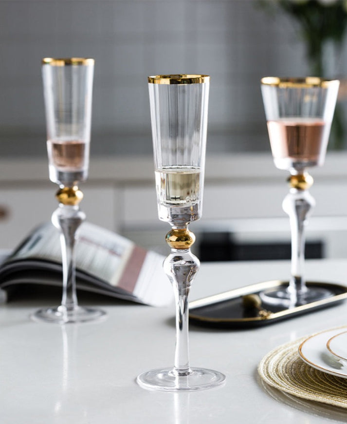Gold Rim Ribbed Champagne Glass - Enchanted Celebration | Glasscias
