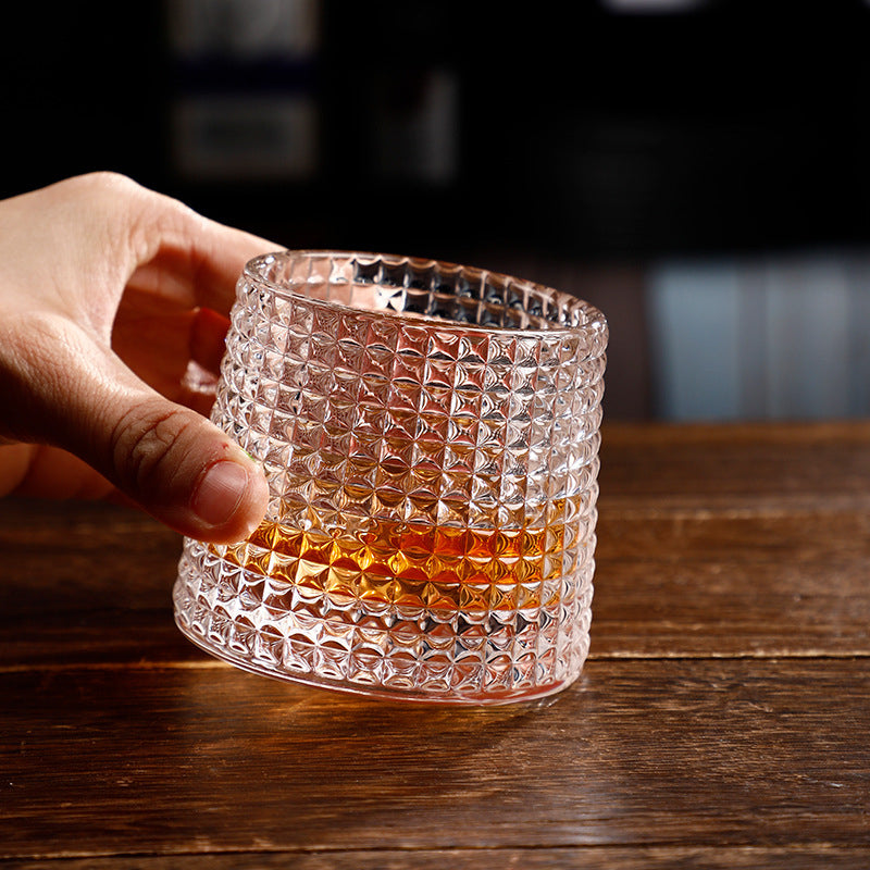 Grid Designed Rocking Whiskey Glass | Glasscias