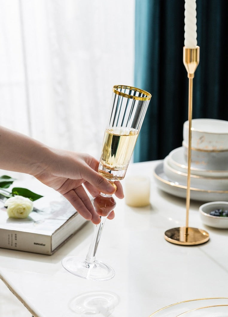 Gold Rim Ribbed Champagne Glass - Enchanted Celebration | Glasscias