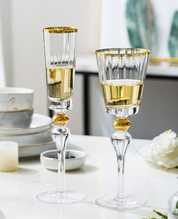 Gold Rim Ribbed Champagne Glass - Enchanted Celebration | Glasscias