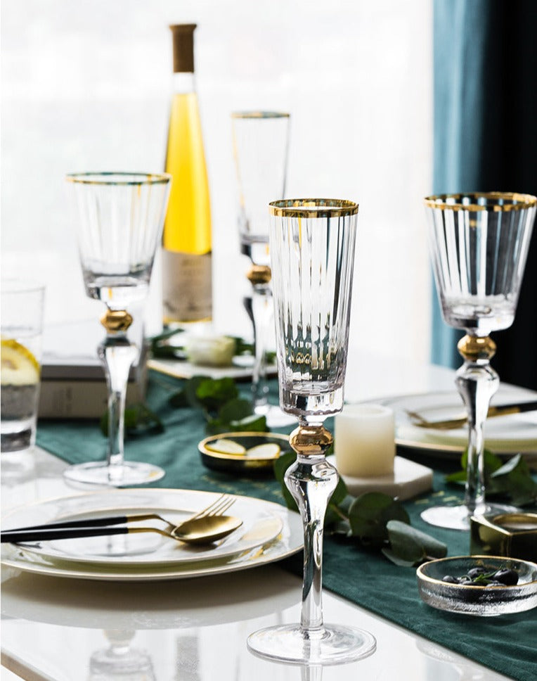 Gold Rim Ribbed Champagne Glass - Enchanted Celebration | Glasscias